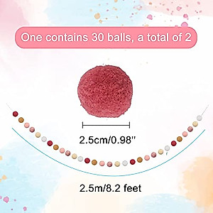 GCQQ 2Pcs Pom Pom Garland Pastel, 16.4 Ft Long Pompom Garland Boho Decor, Large 60 Balls Felt Ball Garlands, Pink Wool Felt Ball Garlands for Party, Home, and Nursery Decor