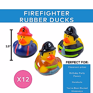 Firefighter Rubber Duckies (Set of 12 Ducks) Fire Party Favors and Supplies
