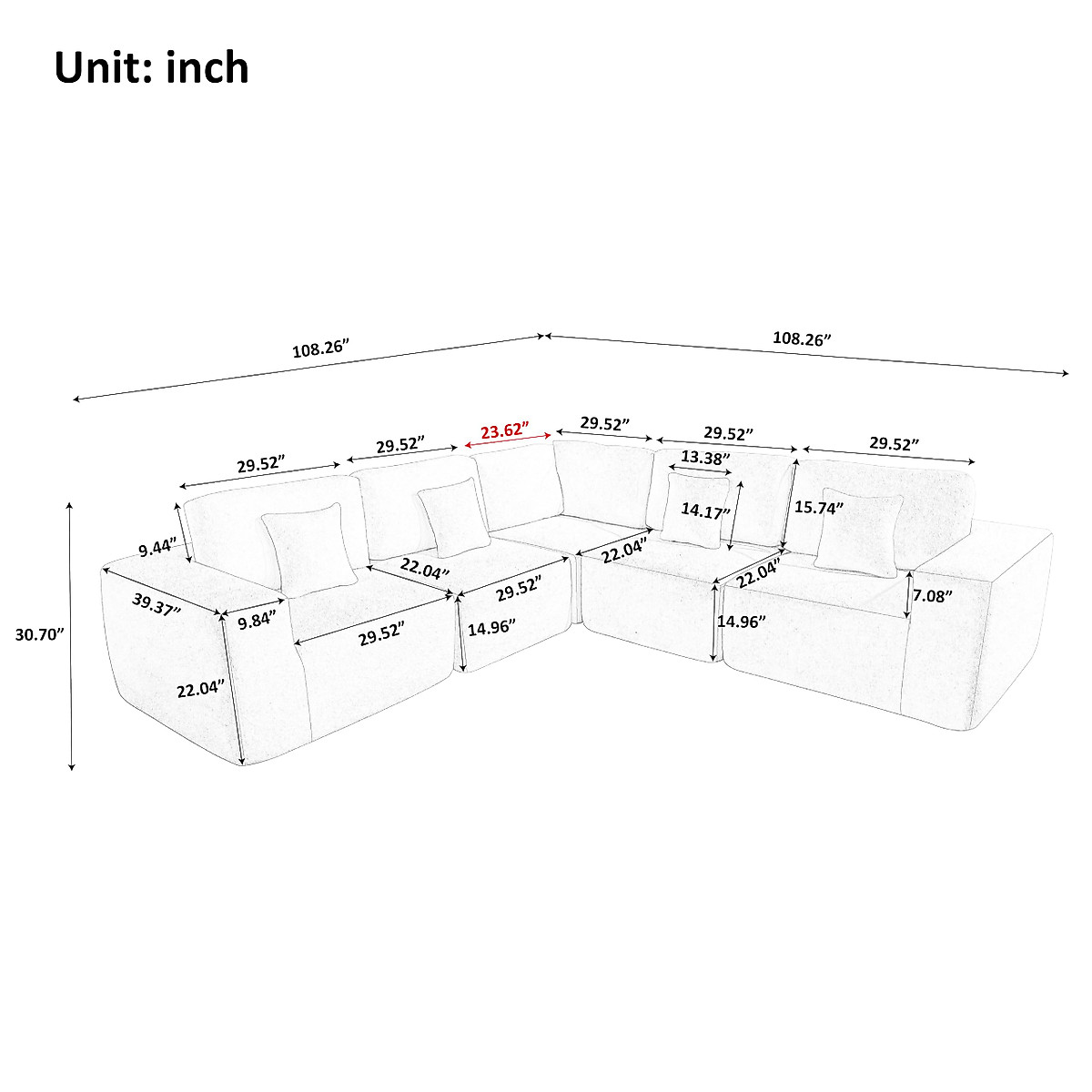 VnndeNest 108''×108'' Modular Sectional Couch, Luxury L-Shaped Sofa Couch, Upholstered Comfy Sherpa Fabric Sectional Sofa Couch, Modern 5 Seater Corner Sofa for Living Room, Apartment, Office, Grey