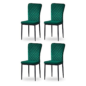 FENZARD Set of 4 Living Room Chairs Dining Chairs with Velvet, High Back, Metal Frame and Modern Lattice Design for Living Room, Dining Room,Green