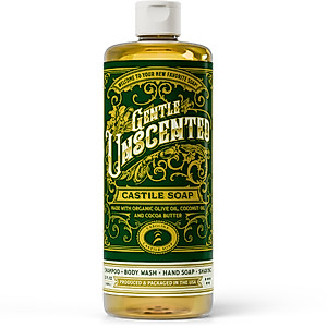 Carolina Castile Soap Unscented Castile Soap Liquid - 32 oz Vegan & Pure Organic Soap Concentrated Non Drying All Natural Formula Good for Sensitive Skin (32 Ounces)