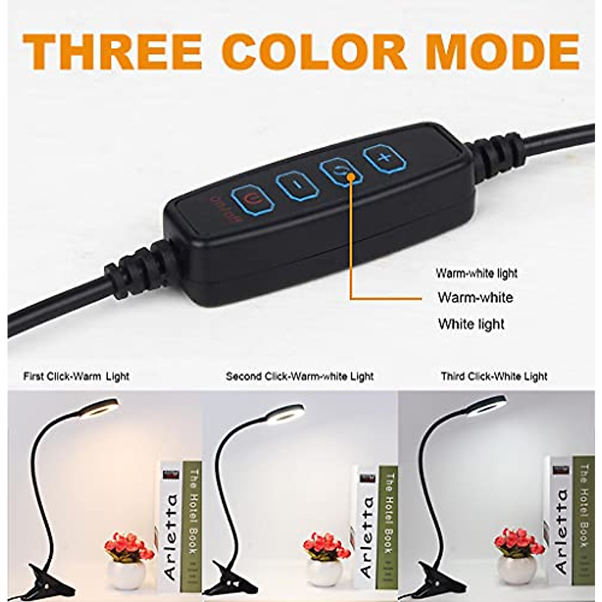Earendil Desk Lamp,Clip On Reading Light,3 Color Modes 10 Brightness Level USB Charging Port 48 LED Eye Protection 360 Degree Spin Gooseneck Study lamp for Home Office Reading