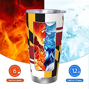 THLKLDKSZX Flag Of Maryland 20oz Tumbler With Lid And Straw,Spill-Proof Thermal Cup,Travel Coffee Mug,Stainless Steel Double Wall Vacuum Insulated Car Tumbler,Fits Most Car Cupholders,Hot & Cold