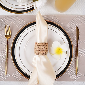 Woven Napkin Rings Set of 6, Farmhouse Napkin Rings Handmade by Natural Water Hyacinth, Fabric Napkin Rings for Thanksgiving, Party, Wedding, Supplies for Dinner Table Decoration