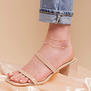 Tasiso 14K Gold Plated Handmade Pearl Anklet Dainty Minimalist Pearl Chain Ankle Bracelets Waterproof Boho Summer Jewelry 8.3"