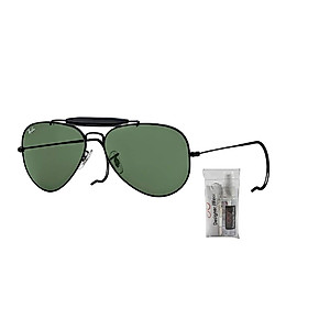 Ray-Ban RB3030 Outdoorsman L9500 58MM Black/G-15 Green Crystal Pilot Sunglasses for Men for Women + Bundle With Designer iWear Eyewear Kit