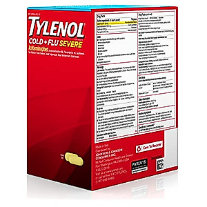 Tylenol Cold + Flu Severe Medicine Caplets for Fever & Cough Relief, Red, 2 Count, Pack of 50