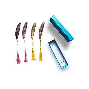 RedLike 4pcs Bookmark with Tassel, Vintage Metal Book Marks Set Feather Book Marker for Book Lovers, Students, Teachers, Writers, Readers, Women, Men, Kids, Girls, Boys with Gift Box