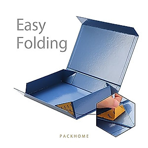 PACKHOME Gift Box 11x7.8x2.3 Inches, Gift Box with Lid, Sturdy Shirt Box with Magnetic Lid for Wrapping Gifts (Glossy Metallic Blue)