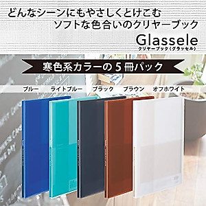 Kokuyo Glassele File, Clear Book, Display Book, Presentation Binder with Plastic Sleeves 20-Pocket Bound, Sheet Protector, A4, 5-Pack Cool Colors, Japan Import (99KRA-GL20X5-2)