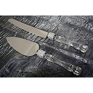 Lolasaturdays Wedding Party Cake Knife Server Set with Faux Crystal Handle and diamond accents