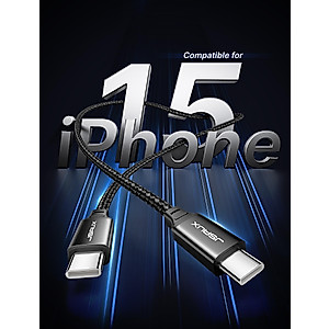 JSAUX 100W USB C to USB C Cable [2-Pack 6.6FT], Type C Fast Charging Cable Compatible with iPhone 15/15 Plus/15 Pro Max, Samsung S24/S24+/S24 Ultra/S23+/S23 Ultra, MacBook, iPad Pro Air, Pixel-Black