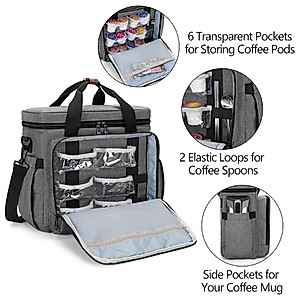 CURMIO Coffee Maker Travel Bag Compatible with Keurig K-Mini or K-Mini Plus, Single Serve Coffee Brewer Carrying Case with Multiple Pockets for K-Cup Pods, Travel Mugs, Gray (Bag Only, Patent Design)