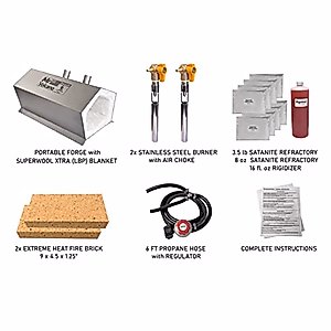 Mr Volcano Hero 2 - Portable Propane Forge (Complete Kit - Now with Superwool XTRA) MADE IN USA (Stainless Steel) Double Burner Artist Hobby Knife Making Tool Making Farrier Blacksmith