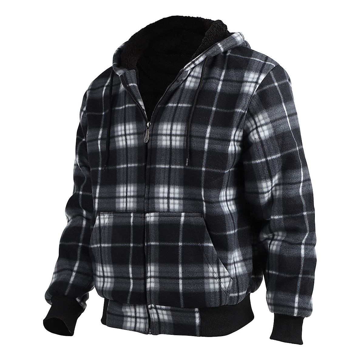 Facitisu Men's Plaid Fleece Jackets Warm Winter Workout Casual Flannel Lined Full Zip Hoodie Plus Size S-5XL