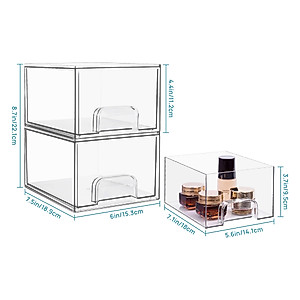 Vtopmart Stackable Makeup Organizer Storage Drawer, 4.4'' Tall Acrylic Bathroom Organizers，Clear Plastic Storage Bins For Vanity, Undersink, Kitchen Cabinets, Pantry Organization and Storage