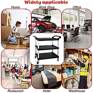 RAYFARMO Plastic Utility Cart with Wheels, 3-Tier, Black, Fade Resistant, Heavy Duty, Easy Assembly, Rust Resistant, Locking Caster, 15D x 35W x 38H