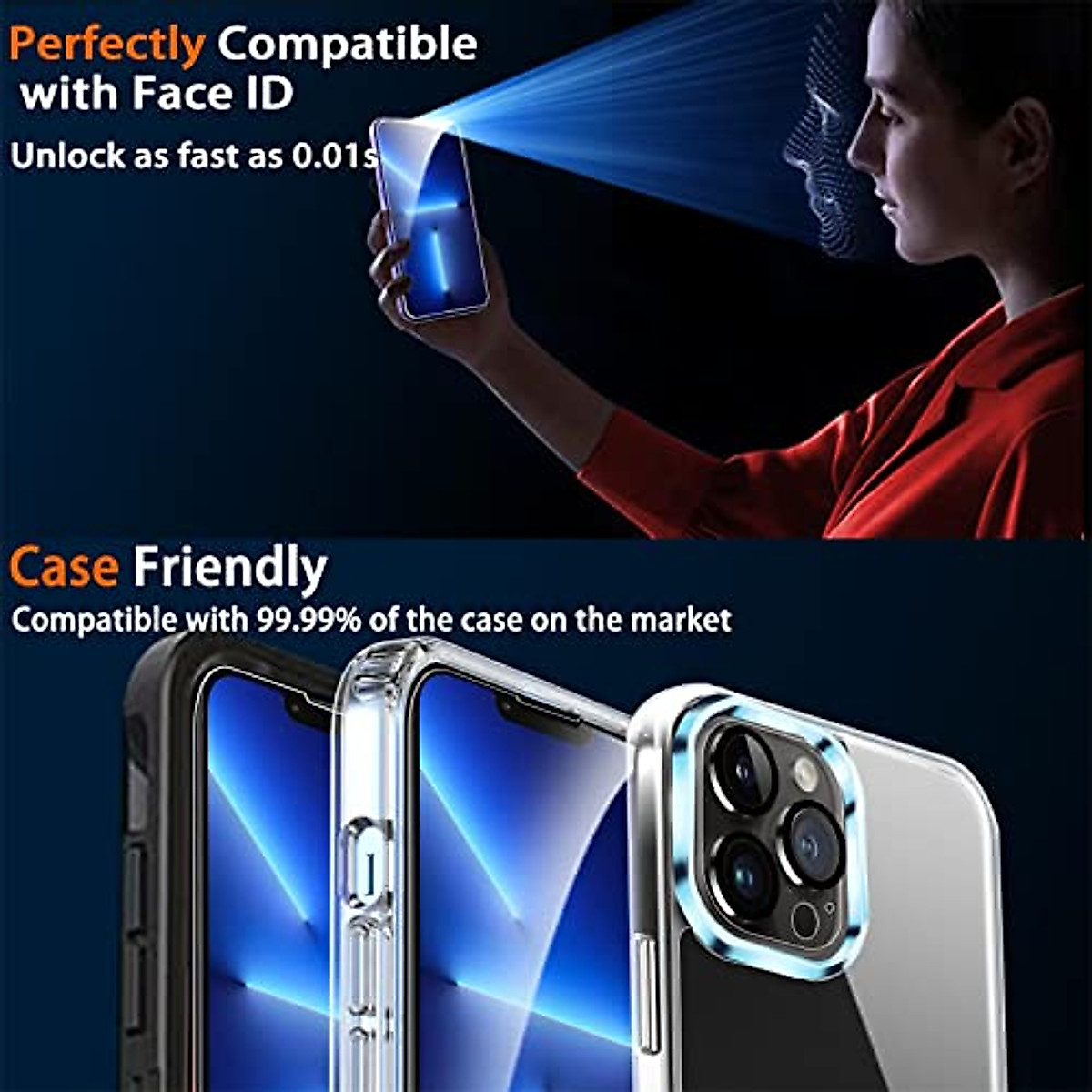 IMBZBK [3+3 Pack] for iPhone 13 Pro Max Screen Protector 3 pack HD Tempered Glass Accessories with 3 pack Camera Lens Protector Case Friendly 9H Hardness Bubble Free Protector de Pantalla