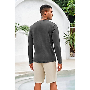 Mens Distressed Henley Shirts Vintage Long Sleeve Tee Shirts Casual Button Down Washed T-Shirts for Men Grey