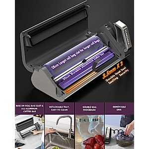 Mesliese Vacuum Sealer Machine, 95kPa 140W One Hand Operation Food Sealer, Double Seal Strip with Build-in Cutter & Countdown Display, 2 Bag Rolls, 5PCS Pre-cut Bags, PULSE & Marinate Enabled