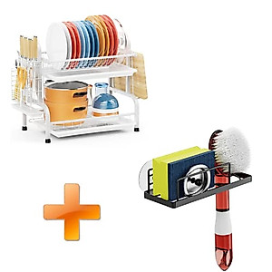 iSPECLE Dish Drying Rack and Sink Caddy, Stainless Steel Dish Rack and 3-in-1 Kitchen Sponge Holder, Bundle Sales, 2 Packs