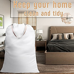 Sanlykate Large Canvas Cotton Laundry Bag with Drawstring & Handles, Heavy Duty Durable Dirty Clothes Organizer, Tear Resistant Hamper Liner Storage Bag, Travel Sack, 25.5 x 34inch - White