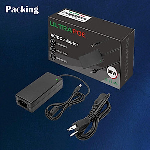 UltraPoE UL Listed DC 12V 5A Power Adapter, AC100~240V 50/60Hz to DC Output 12V Power Supply, 5.5mm x 2.5mm Plug, for LED Light Bar, DVR, NVR, High Power Camera
