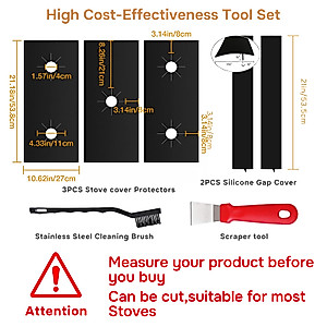 Guards for Gas Stove Top Protector Covers 0.3mm,Heat Resistance Burner Covers 3 Stove Mat Protector with 2 Stove Gap Fillers&Cleaning Brushes&Scraper Reusable Durable Washable and Cuttable
