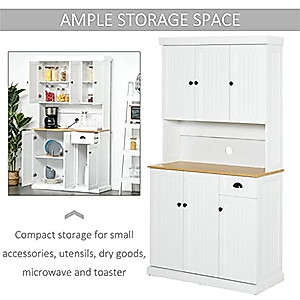 SEASD White Storage Cabinet 71" Kitchen Sideboard Self-Service Kitchen Pantry with Microwave Stand with Drawers