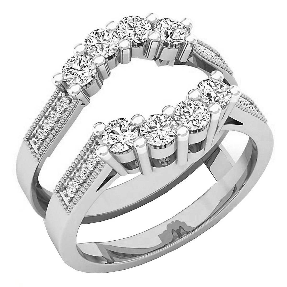 Dazzlingrock Collection 0.85 Carat (Ctw) 10K Round White Diamond Ladies Wedding Double Ring, White Gold, Size 6