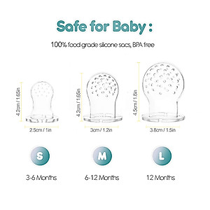 Baby Fruit Feeder Pacifier (2 Pack), Fresh Food Feeding Teether for Toddler, BPA Free, Soothing Gum Relief, Infant Silicone Teething Toy, Includes All The Sizes of The Silicone Nipple Pouches