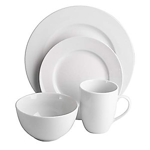 Gibson Home Back to Basics Dinnerware Sets, Round: Service for Four (16pcs), Classic Pearl