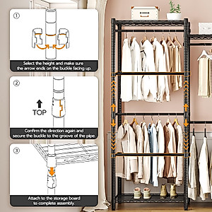 HOOBRO Heavy-Duty Clothes Rack, Freestanding 6-Tier Closet Organizer, Metal Clothing Rack with Shelves and Hanger Rods, Multi-Functional Bedroom Garment Rack, Max Load 800 lb, Black BK03LY01