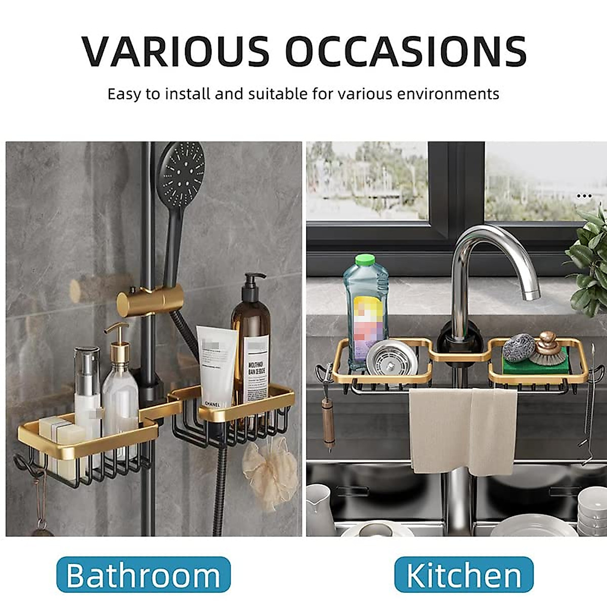 canjuxk Sponge Holder for Kitchen Sink,Kitchen Sink Sponge Holder Aluminum Organizer for Kitchen Bathroom Accessories Compatible with Faucets 0.8-1.1 Inches in Diameter