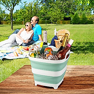 2 Pack Collapsible Ice Bucket with 2.77 Gal / 10.5L Each, Foldable Bottle Drink Cooler for Wine, Beer and Champagne, Space Saving Tub for House Cleaning, Outdoor Waterpot for Garden or Camping
