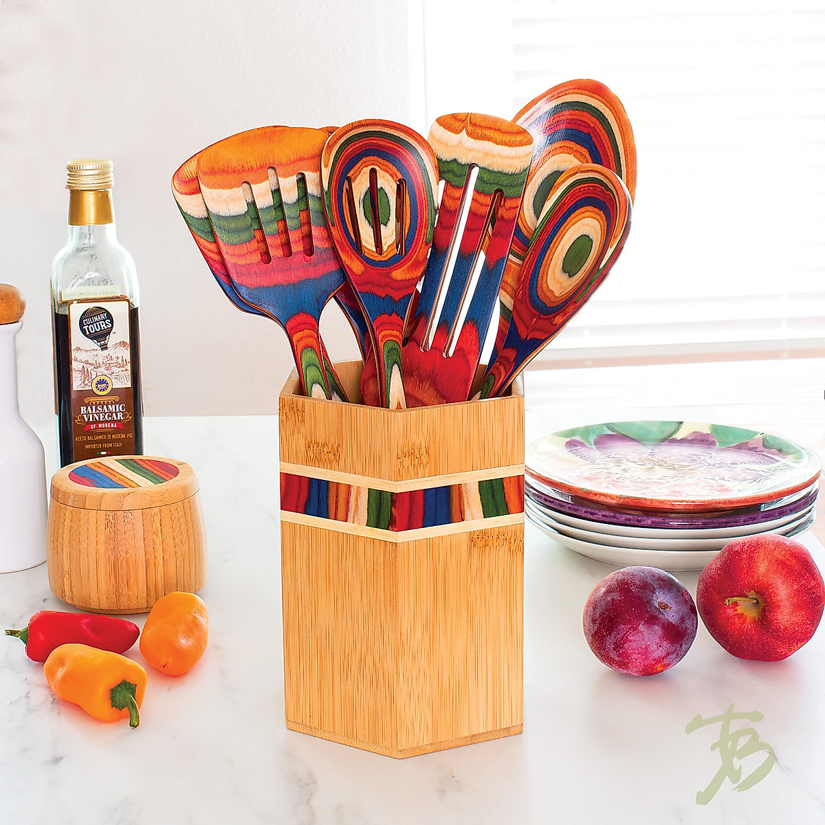Totally Bamboo Baltique Marrakesh Collection Kitchen Utensil Holder, Large Cooking Utensil Crock for Countertop