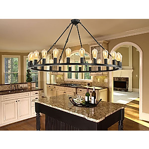 celimi Wagon Wheel Chandelier Large Black Round Modern Farmhouse Light Fixtures for High Ceilings, Dining Room,Living Room (24-lights)