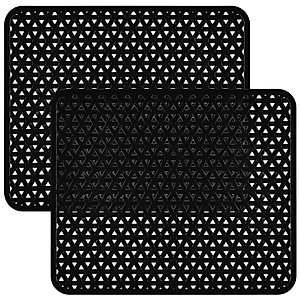 Coopay 2 Pack Kitchen Sink Mat PVC Eco-friendly Kitchen Stainless steel/Porcelain Dish Drying Pad Sink Protector for Bottom of Kitchen Sink, Triangular Hole Design, 12.6 x 10.5 Inches (Black)