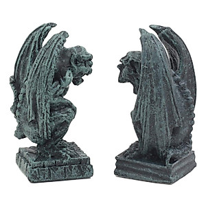 Ebros Gift Notre Dame Castle Top Guardian Mini Gargoyles Crouching On Stone Pedestals Resin Figurine Set of 2 Miniature Fairy Garden Gargoyle Sculpture Pair 2.5" Tall