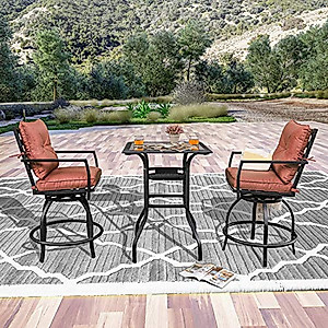 LOKATSE HOME 3 Piece Outdoor Patio Bistro Swivel Bar Sets with 2 Stools and 1 Glass Top Table, Chair, Red