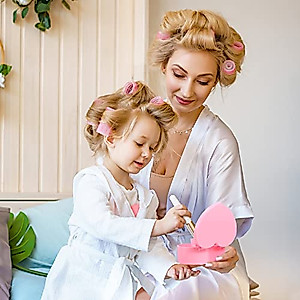 Cabilock Romantic Jewelry Box for Children's day Gift :Plastic Pink Jewelry Storage Organizer with Heart Make Up Mirror Jewelry Display Case for Earrings Rings Bracelets Gift for Girls Women