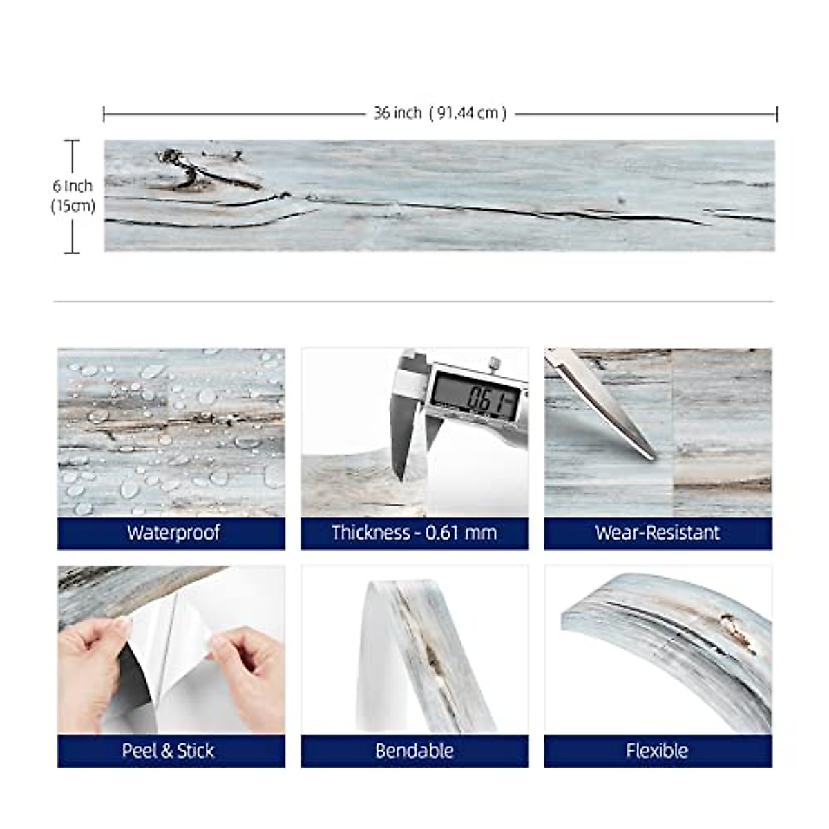 FunStick 6"x36" Reclaimed Wood Peel and Stick Floor Tile Waterproof Peel and Stick Flooring Wood Planks for Walls Blue Vinyl Plank Flooring for Bedroom Bathroom Kitchen RV Laminate Flooring 5 Sheets