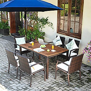 Tangkula Set of 6 Outdoor Dining Chairs, Patiojoy Weather Resistant PE Rattan Patio Chairs with Soft Cushions and Rustproof Steel Frame, Outdoor Wicker Armchairs for Garden, Backyard and Poolside