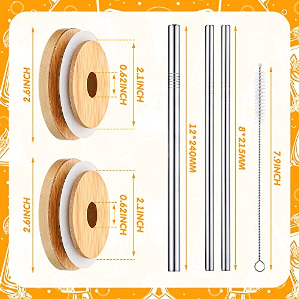 16 oz Jar Glass Mugs Cups with Handle Bamboo Lids Straws and Brush Set 3 Regular Mouth Jar Cups Juices Drinking Glasses Bottles 3 Bamboo Lids 3 Straws 1 Cleaning Brush Reusable Set Gift