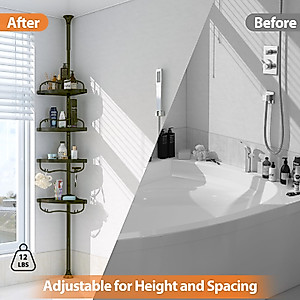 YeYeBest Shower Organizer Caddy, 39-125 Inch Home Decor Organization And Storage Bathroom Corner Plastic Shelves Rack Countertop Adjustable with Tension Metallic Poles