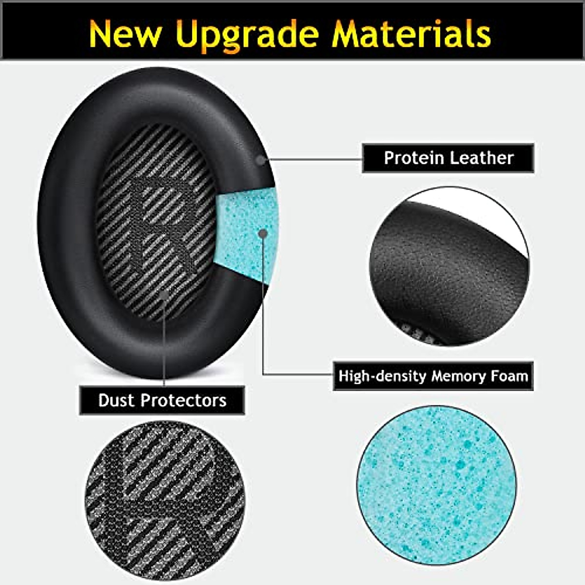 BINGLE Upgraded QC35 Replacement Ear Pads for Bose & Sound Insulation Bose Quietcomfort 35 ii Replacement Earpads, Added Thickness QC35 Replacement Pads with Soft Leather, Memory Foam Black