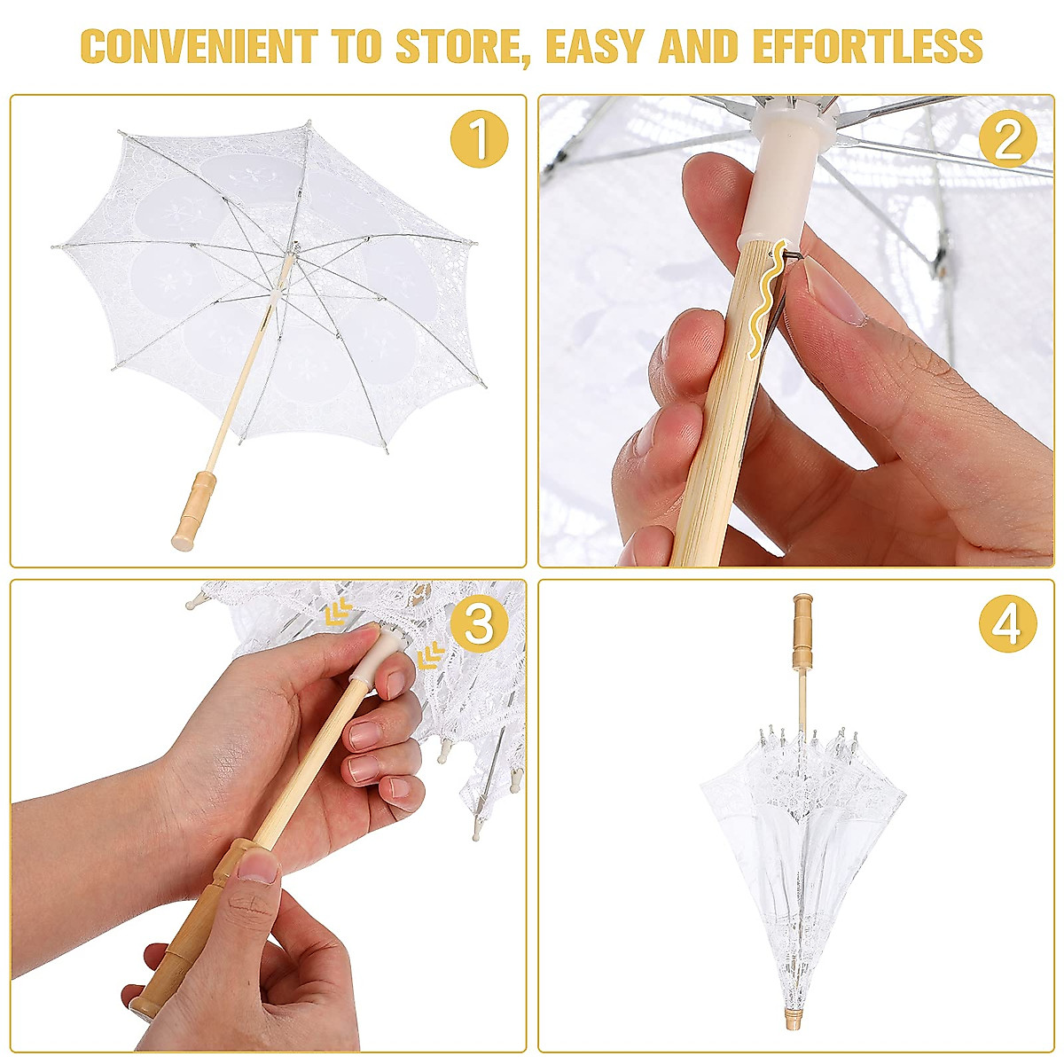 Toyvian 44cm Lace Umbrella Wedding Small Umbrella for Bride Wedding Gift Photo Props Kids Gift - White