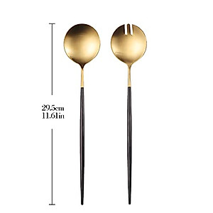 Zerophilo Salad Servers,Spoon and Fork Set 11.41 inch,18/10 Stainless Steel Salad Serving Titanium Plating (Gold)