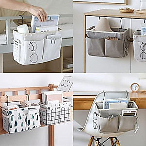 Soying Big Pocket Under-Bed Storage Organizer Bag, Big Pocket Fabric Hanging Storage Basket Organizer Box for Home Kitchen Closet Bathroom (BedSide-WhiteGrid)