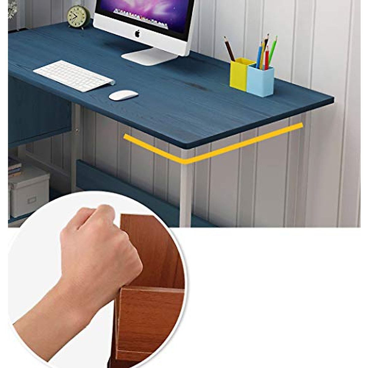 Modern Computer Desk with Bookshelf,Writing Desk with 2 Drawers Corner Tower Shelves Home Office Workstation Desk for Small Space